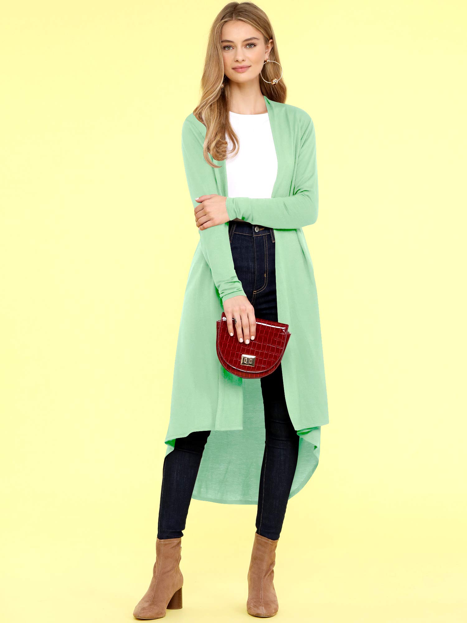 LL WSK2291 Women's Casual Long Open Front Drape Lightweight Duster High Low Hem Maxi Long Sleeve Cardigan XXXL MINT