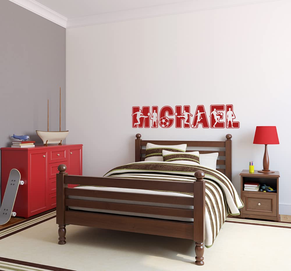 Soccer Custom Name Vinyl Wall Decal Sticker Art for Boys Rooms, Ball Player Theme Letters Bedroom Decor for Kids