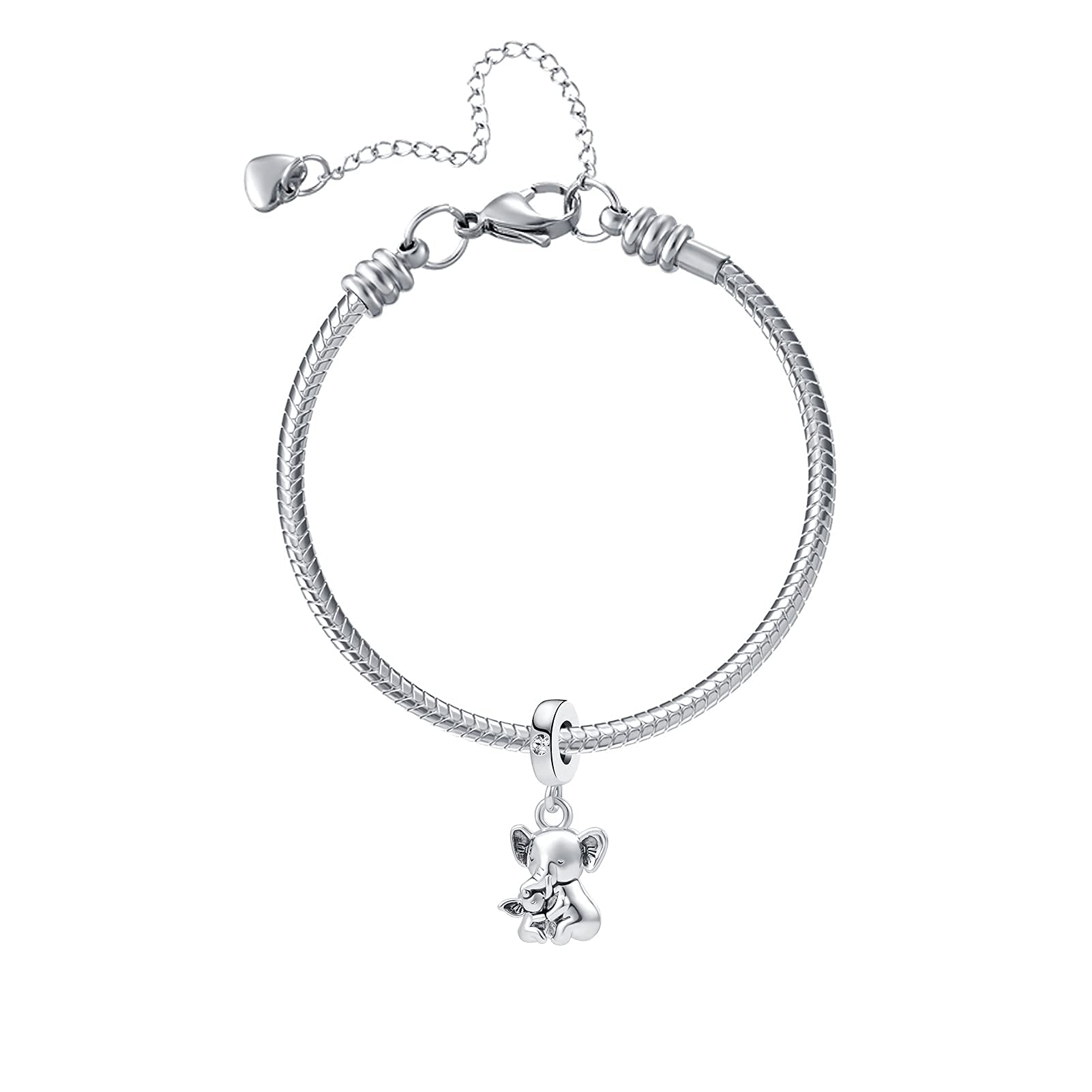 MZC Jewelry Elephant Charm for Pandora Bracelets Mother Daughter Bead for Women