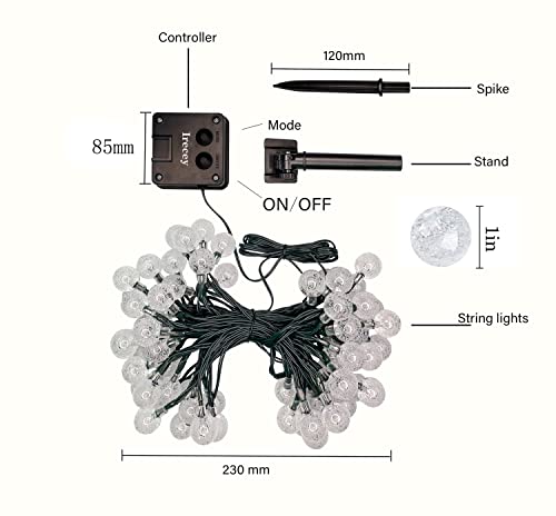Solar String Lights Globe 38 Feet 66 Crystal Balls Waterproof LED Fairy Lights 8 Modes Outdoor Starry Lights Solar Powered String Light for Garden Yard Home Party Wedding Decoration (White-66LED)