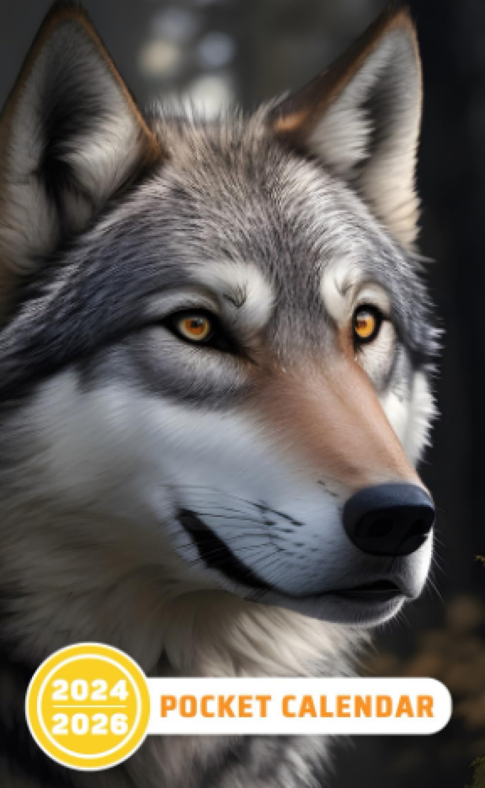 Pocket Calendar 2024 - 2026 With Moon Phase: Three-Year Monthly Planner for Purse , 36 Months from January 2024 to December 2026 | Photo realistic wolf