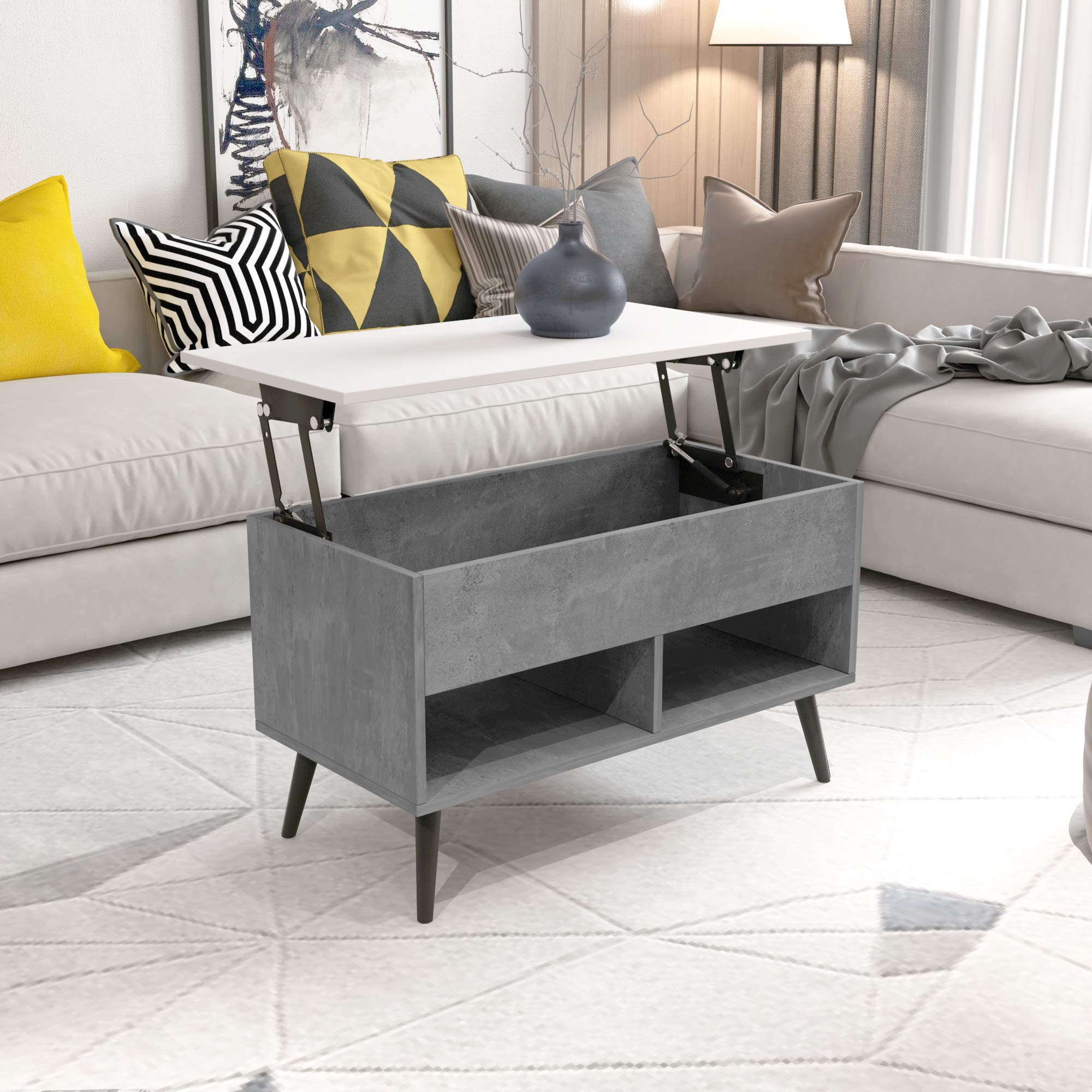 MCMACROS Lift Top Wood Coffee Table, Sofa Tea Table with Storage for Living Room Grey