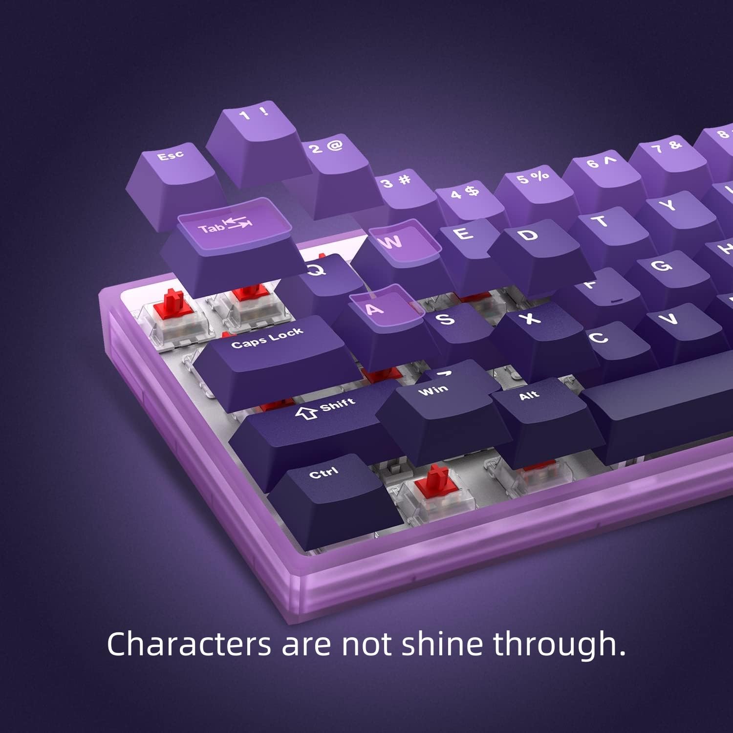 Womier PBT keycaps,Double Shot keycaps 75 Percent,Cherry Profile Keyboard keycaps,Gradient Purple Key Cap for Mechanical Gaming Keyboards(132key,only keycaps)