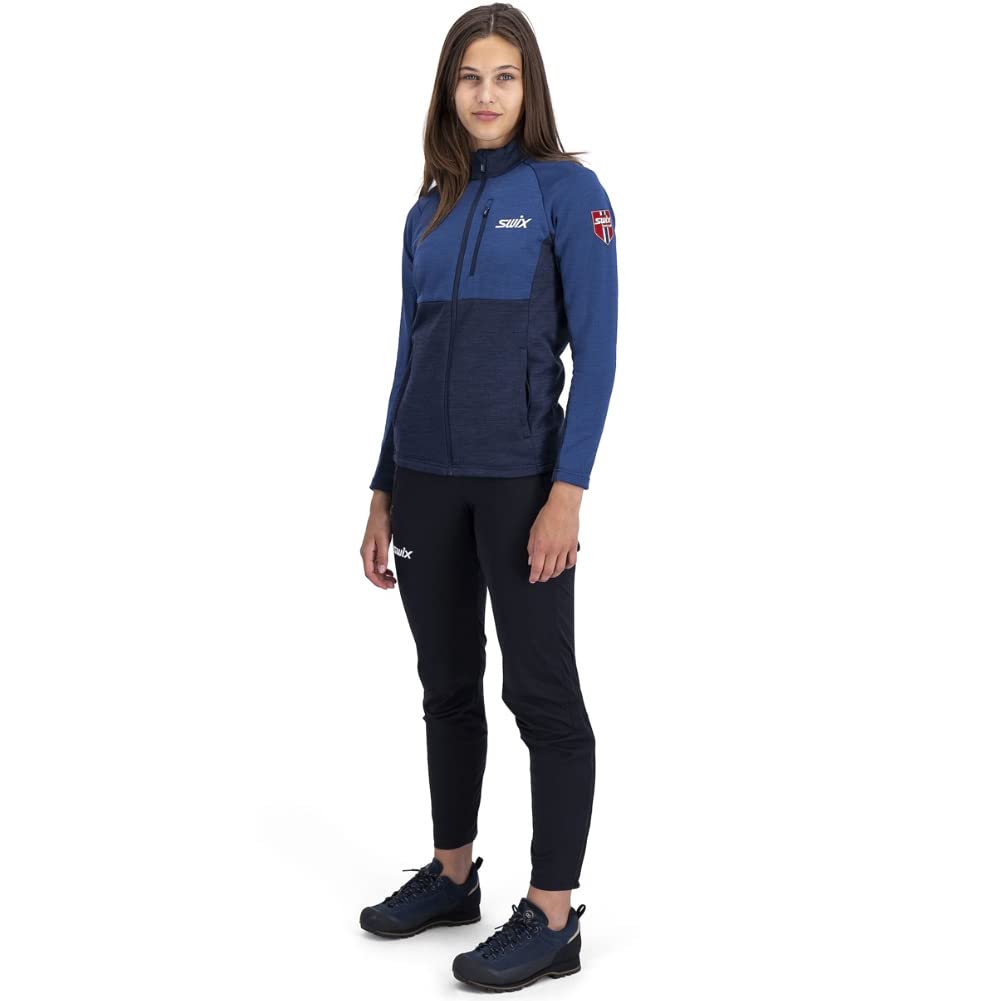 Swix Women's Medium-Weight Flexible Training Cross-Country Skiing Infinity Midlayer Jacket, Lake Blue, Small