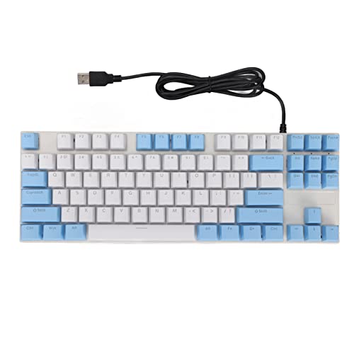 Zunate Mechanical Gaming Keyboard, Ergonomic 87 Key Multicolor Backlit Compact Waterproof Keyboard for Computer/PC/Laptop(Blue and White)