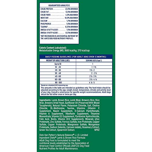 Natural Balance L.I.D. Limited Ingredient Diets Dry Dog Food, Lamb & Brown Rice Formula, 26 Pounds