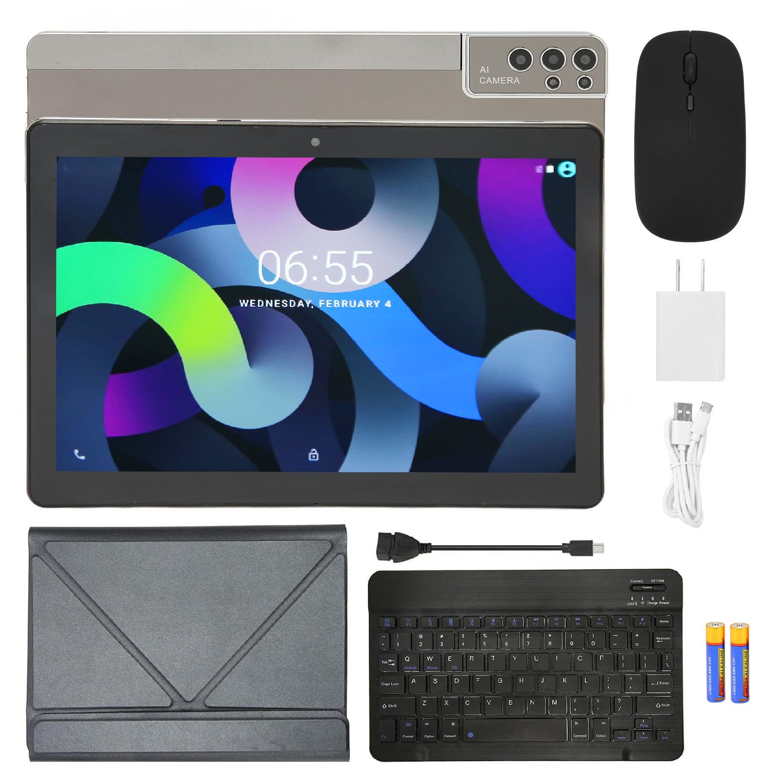 Luqeeg HD Tablet, 3 Card Slots 5G WiFi Octa Core CPU 10.1in FHD 4GB 64GB Memory Office Tablet with Keyboard and Mouse for School (#4)