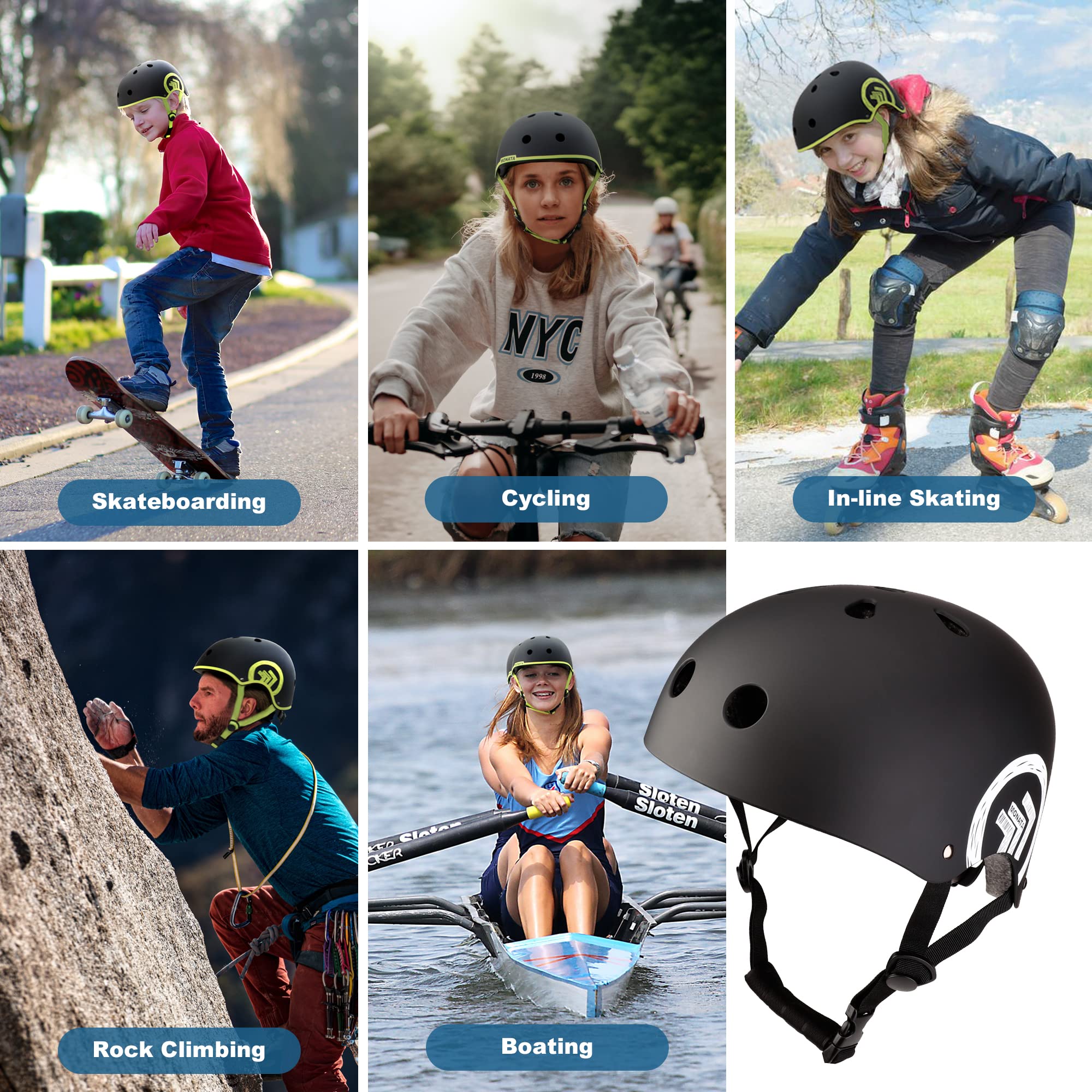 MONATA Skateboard Bike Helmet, Skate Scooter Helmet for Youth Adults Teens, Multisport Roller Skating Skateboarding Cycling Scooter Longboarding Rollerblading
