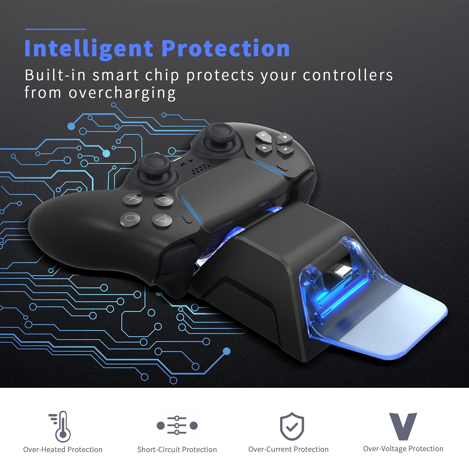 NexiGo PS5 Controller Charger with Lights, [Minimalist Design], Dual Charging Station with LED Indicator, Portable & Lightweight Charging Dock for Sony PlayStation 5 Dualsense Controllers, Black