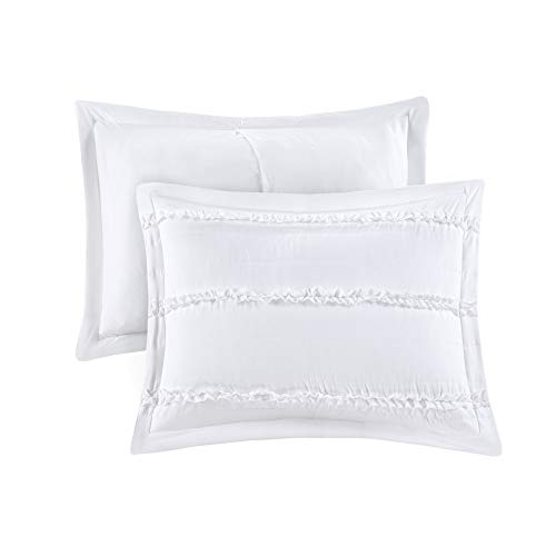 Madison Park Celeste Comforter Set-Textured Luxury Design All Season Down Alternative Bedding, Matching Sham, Decorative Pillows, King(104"x92"), White 5 Piece