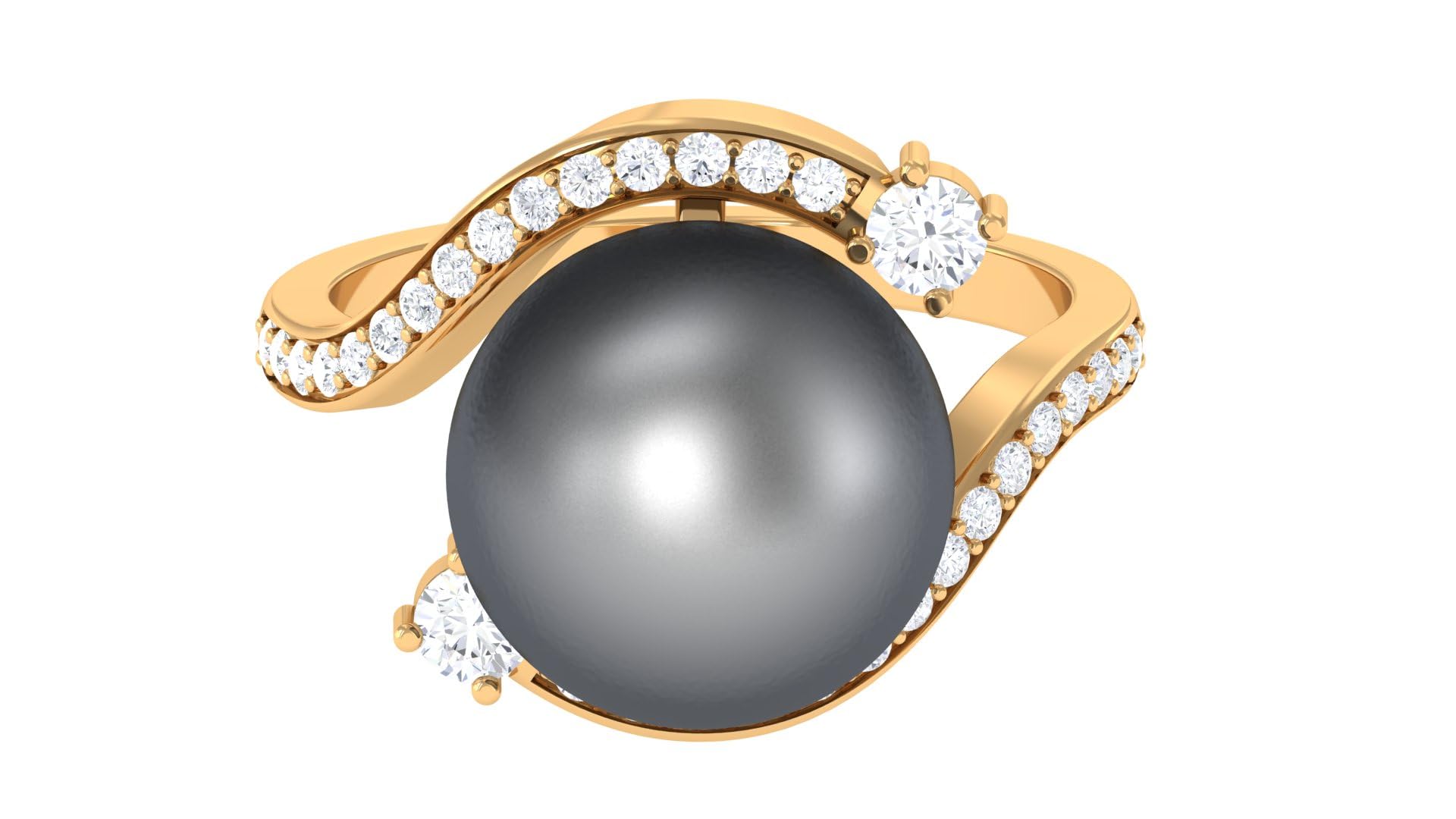 Rosec Jewels June Birthstone - 13 CT Statement Solitaire Ring with Tahitian Pearl and Diamond (AAA Quality), 14K Yellow Gold, Size:US 8.00