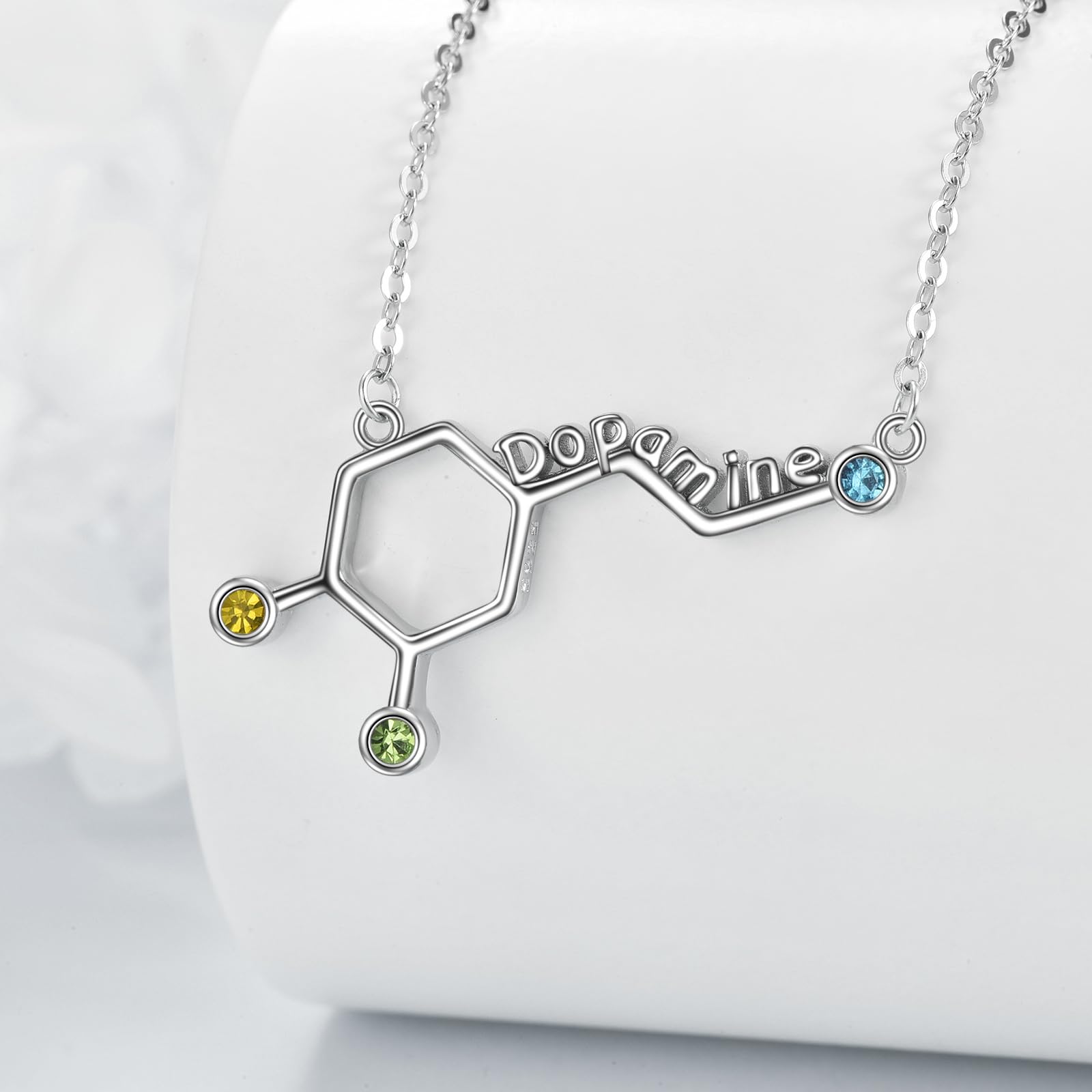 LUHE Serotonin Molecule Necklace, Caffeine Molecule Necklace Sterling Silver Science Jewelry for Women Ideal Necklaces for Teacher Professor Chemistry Grad and Science Lovers