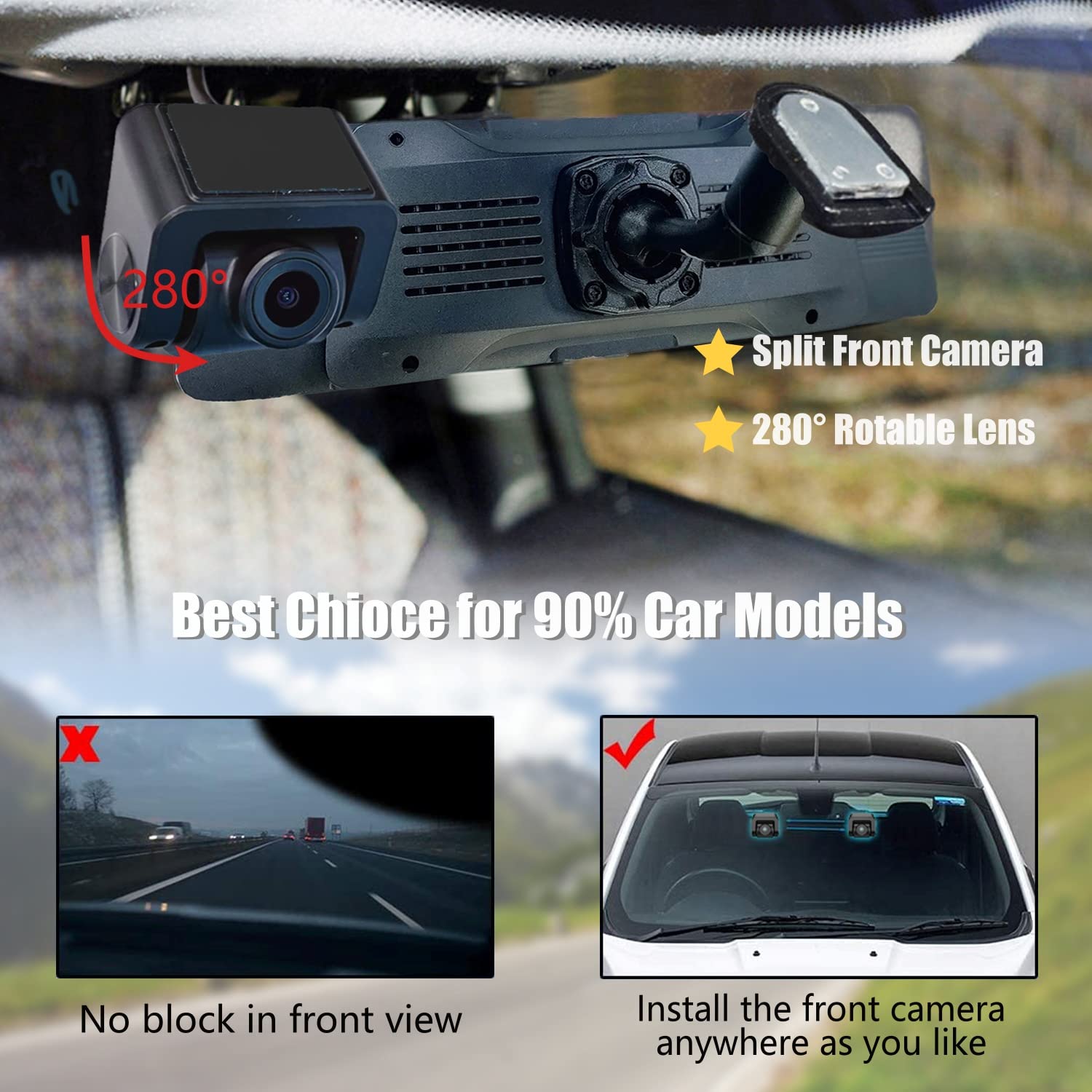 NikoMaku Mirror Dash Cam Front and Rear OEM Design Split Front Camera HDR Full Touch Screen Rear View Mirror Camera 170° Wide Angle Dual Cameras Waterproof ASX Pro