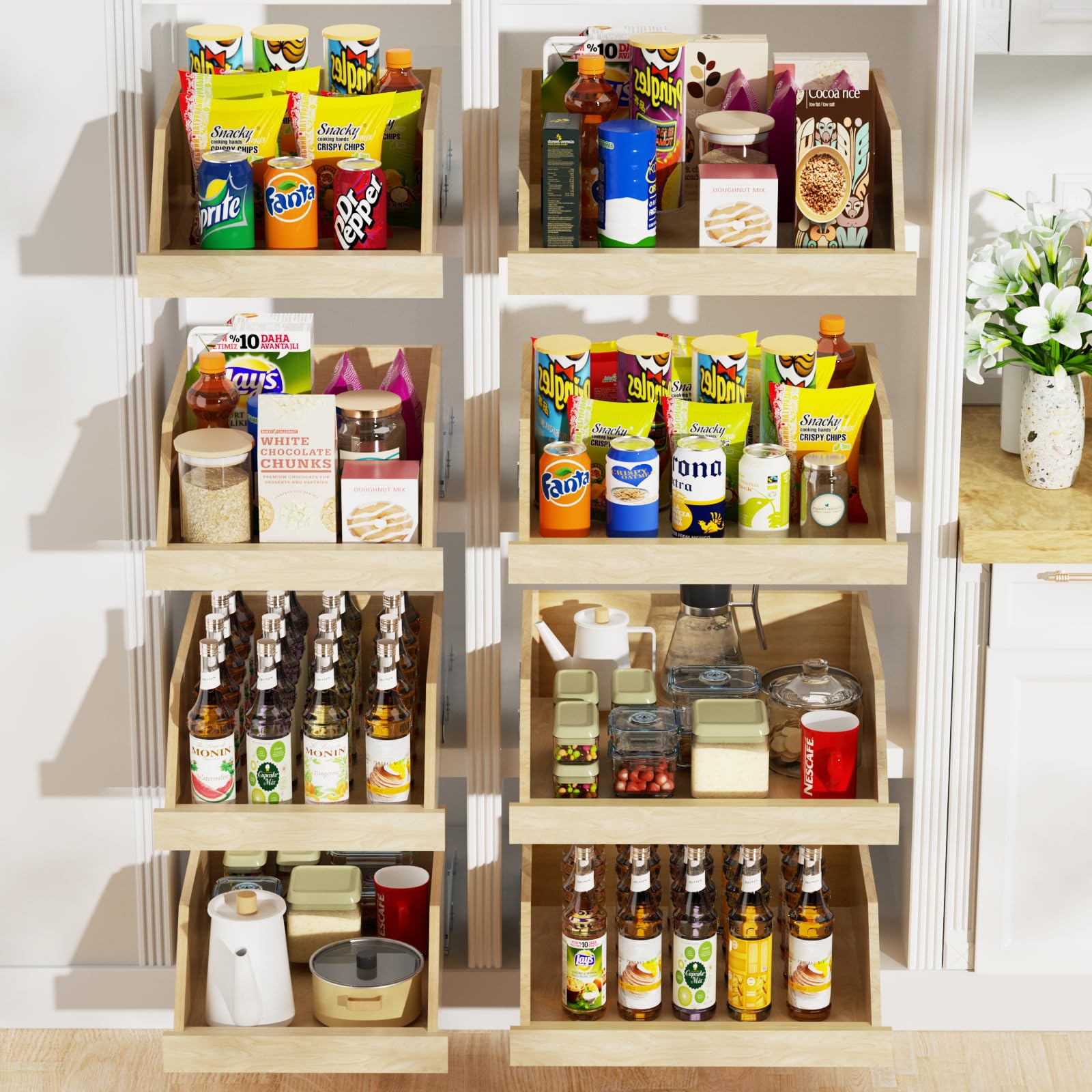 LOVMOR Pull Out Cabinet Organizer High Drawer 13½” W x 21”D Soft Close Wood Slide Out Shelves Cabinet Storage Organizer with Full Extension Rail Slides Pull Out Drawer for Kitchens Cabinet Pantry