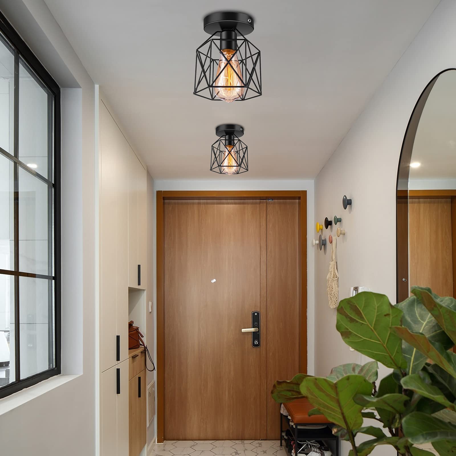 Licperron Hallway Light Fixtures Ceiling Mount, E26 E27 Retro Black Industrial Semi Flush Mount Ceiling Light for Porch Hallway Kitchen Farmhouse Lighting, 2 Pack, RV Light Fixtures, UL Approval