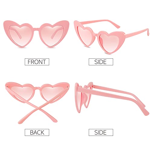 Salfboy Heart Shaped Sunglasses for Women Bride Sunglasses Bachelorette Vintage Cat Mod Wedding Sunglasses(8805-2*pink)