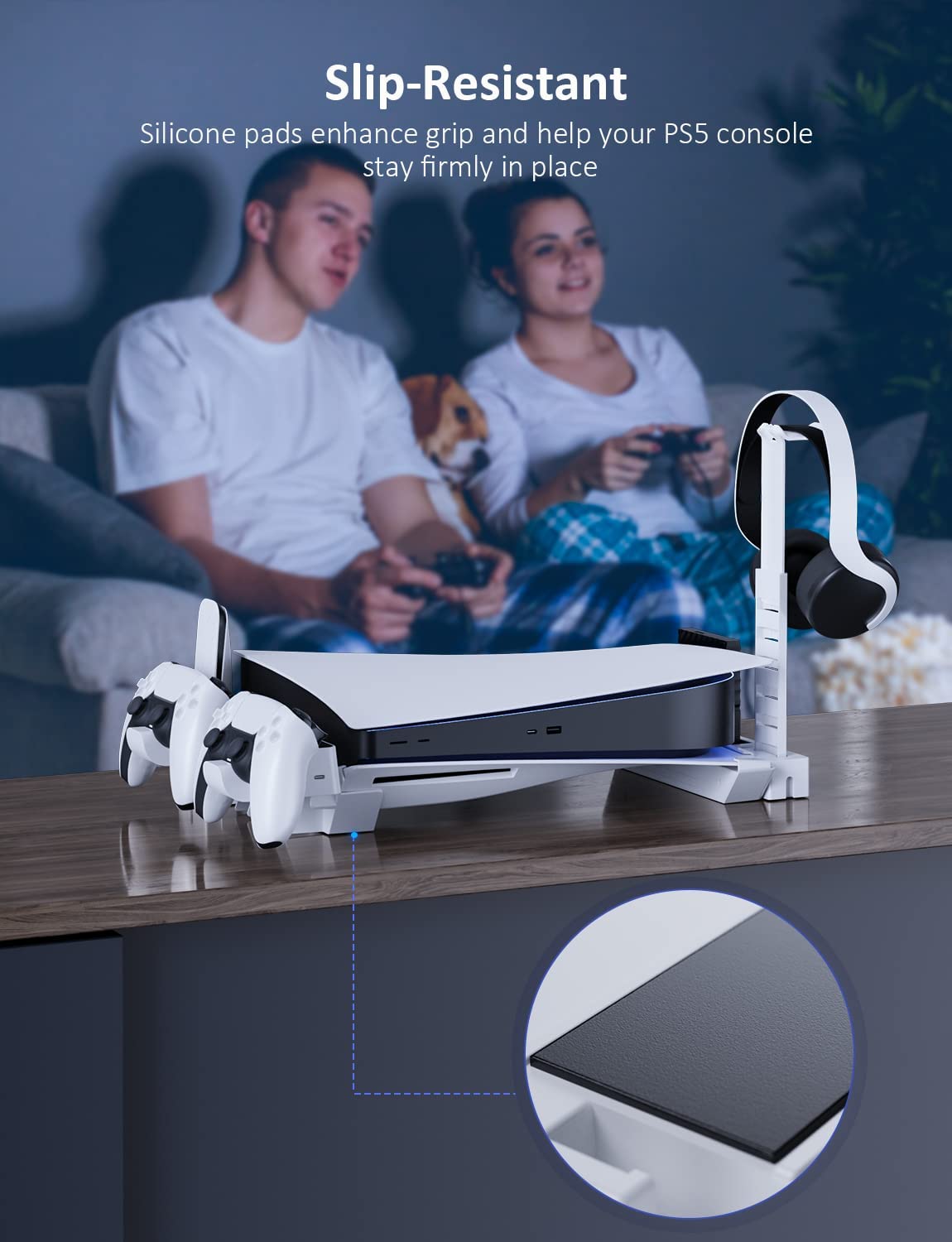 NexiGo PS5 Horizontal Stand Modular System, [Minimalist Design], Dual Controller Chargers, Hard Drive and Media Remote Slots, Base Stand with Headset Holder, for Playstation 5 Disc & Digital Editions