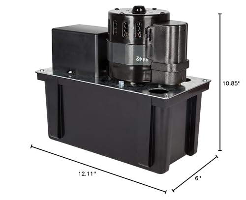 Little Giant VCL-45ULS 115 Volt, 1/5 HP, 450 GPH, Automatic Condensate Removal Pump with 1-Gallon Tank and Safety Switch, 6-Ft. Cord, Black, 553240