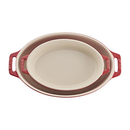 STAUB Ceramics Oval Baking Dish Set, 2-piece, Cherry