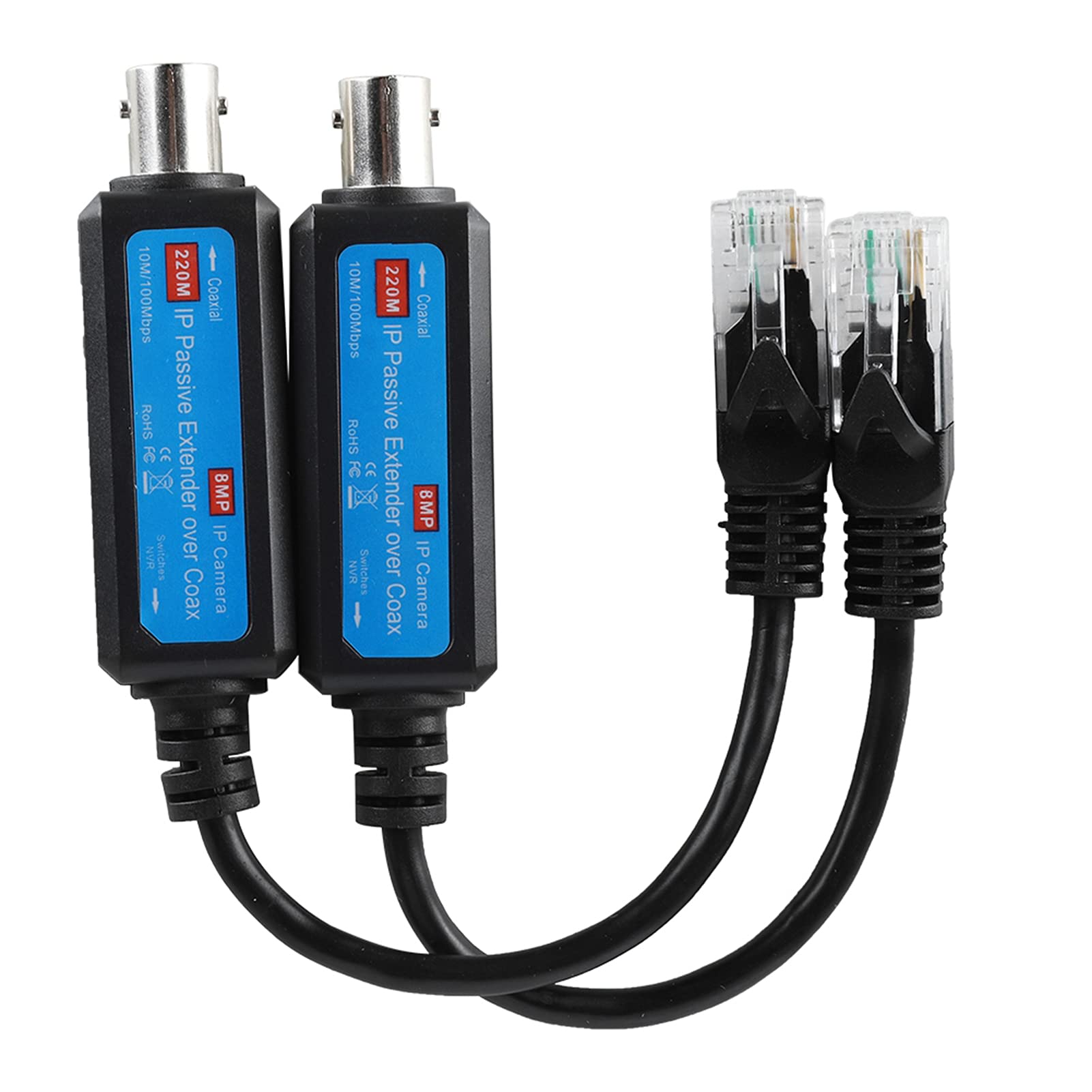 Tiiyee IP Passive Extender Ethernet Over Coax, Passive IP Network Coaxial Transmitter Receiver Extender for IP NVR Camera