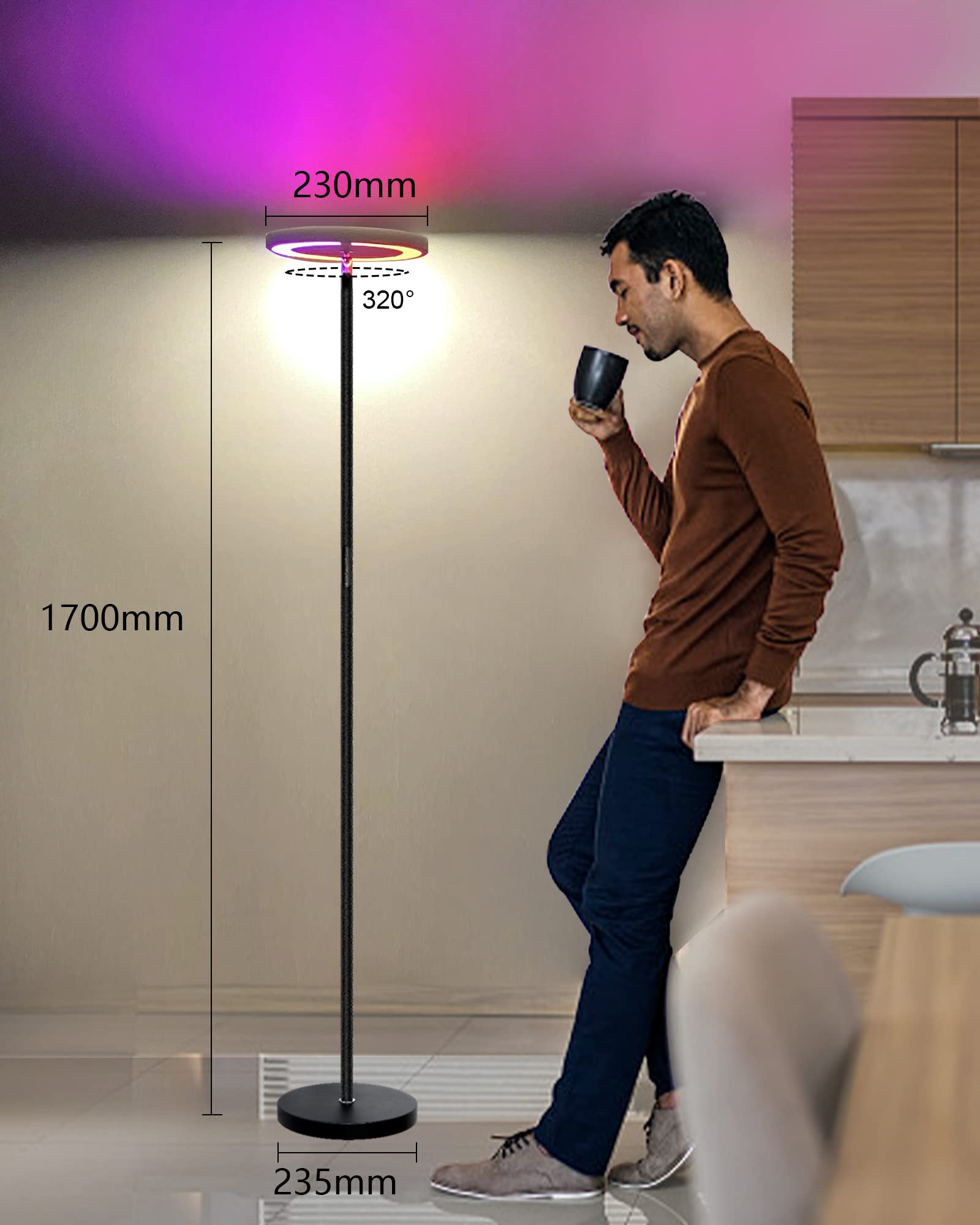 Ovensty Floor Lamp, RGB LED Standing Lamp with Modern Double-Side Lighting, Smart App Control, 2700K-6500K Color Changing Dimmable Upgraded Super Bright Tall Lamps for Bedroom Living Room