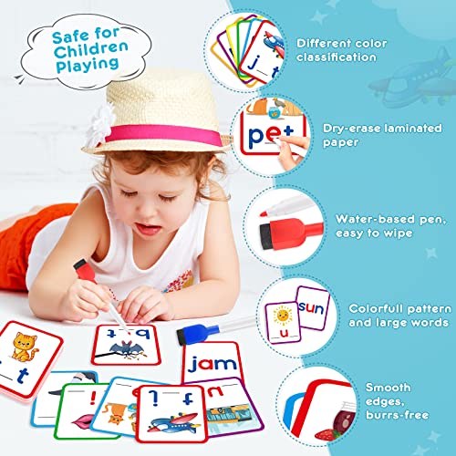 Short Vowel Spelling Flashcards, CVC Sight Words Handwriting Cards, Learn to Write Phonics Flash Cards, CVC Words for Kindergarten Learning Activities, Educational Toy Gift for Kids 3 4 5 Years Old