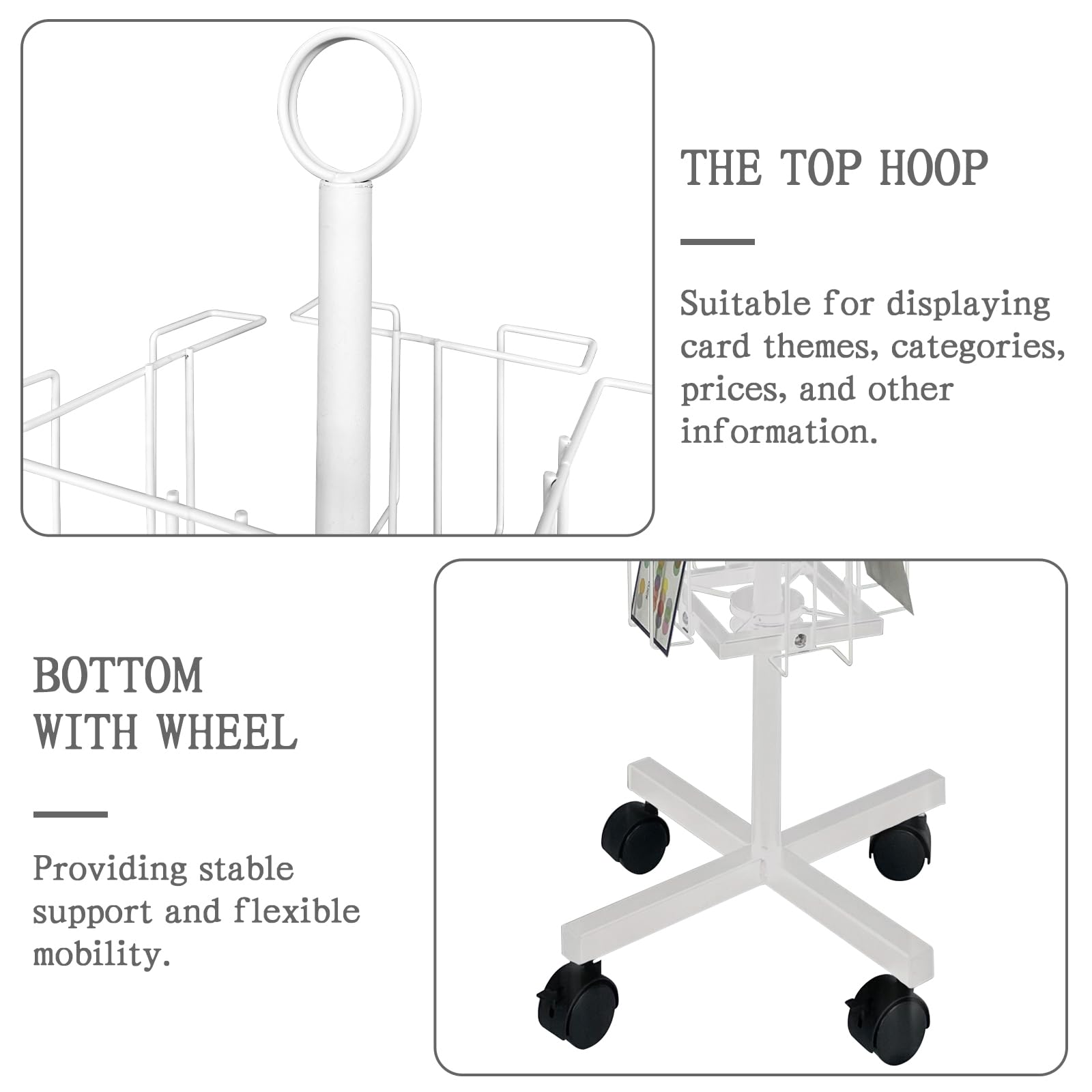 Tongmo Greeting Card Rack: Enhance Your Display with a 16-Pocket Rotating Countertop Solution for Postcards, Brochures, and Greeting Cards (White, 48”H - 16 Pockets)