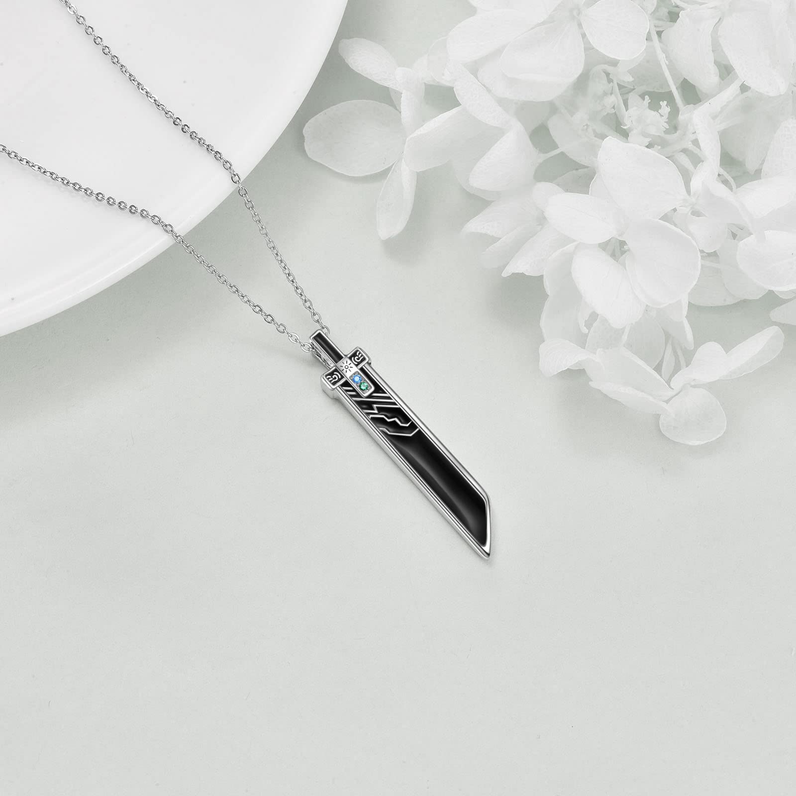 NIFUNAO 925 Sterling Silver Final Fantasy VII Remake Cloud Buster Sword Pendant Necklace