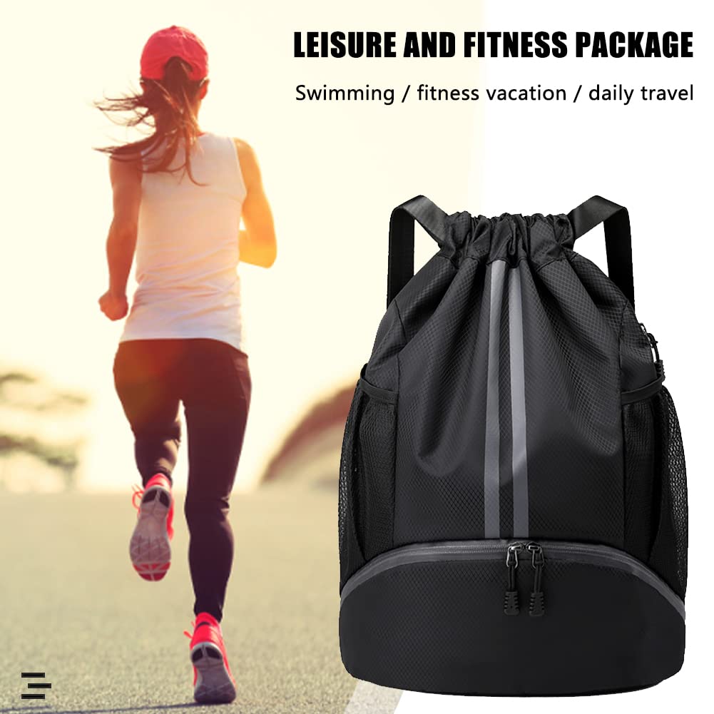 LIERWOI Drawstring Backpack Waterproof Sports Backpacks with Mesh Pockets Shoe Compartment Gym Bag With Water Bottle Holder