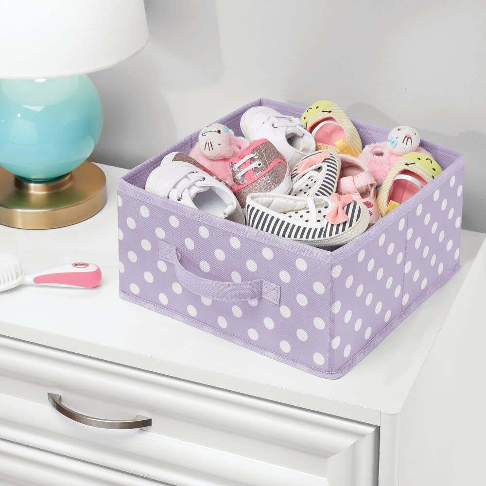 mDesign Fabric Nursery/Playroom Closet Storage Organizer Bin Box with Front Handle for Cube Furniture Shelving Units, Hold Toys, Clothes, Diapers, Bibs, 8 Pack, Light Purple/White Polka Dot