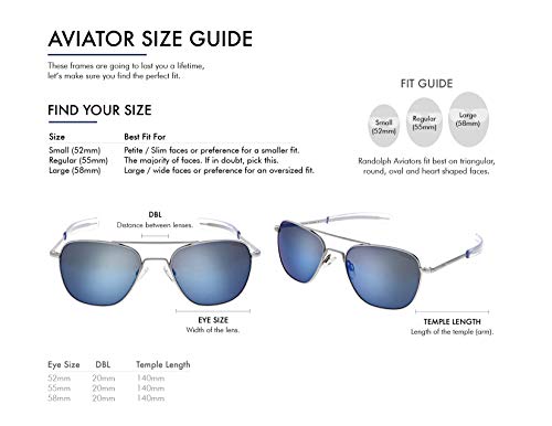 Mens or Womens Aviator Sunglasses, Matte Chrome Finish, Classic, Polarized UV Protection by Randolph USA
