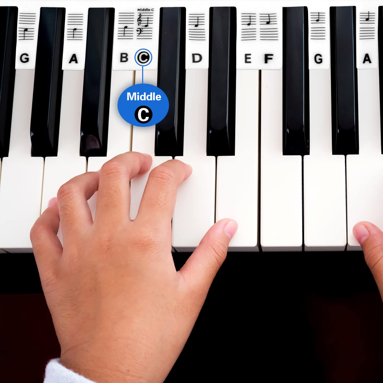 Silicone Piano Keyboard Note Labels Removable, Piano Keyboard Stickers for Beginners Kids, 61 Keys 1:1 Full-Size Paste-Free Piano Notes Guide for Beginners Removable Piano Key Stickers (Black)