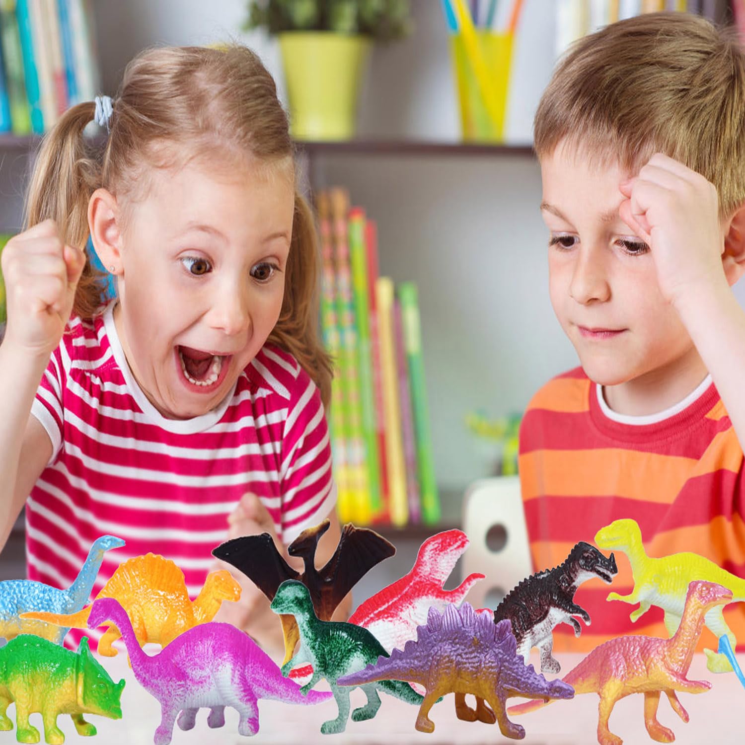 MOLIDA 64Pcs Mini Dinosaur Figures, Assorted Vinyl Plastic Dinosaur Toys for Birthday Party Supplies
