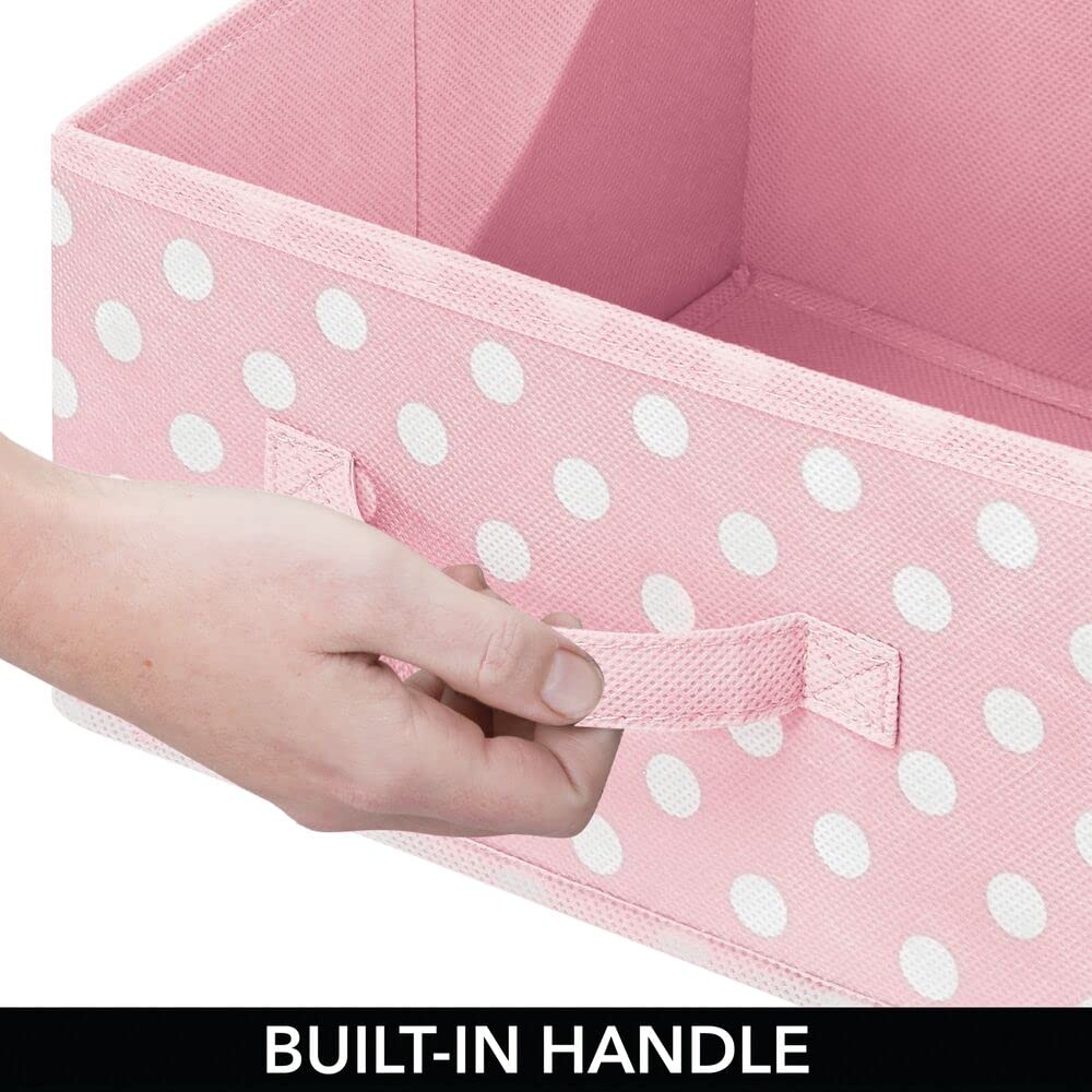 mDesign Fabric Nursery/Playroom Closet Storage Organizer Bin Box with Front Handle for Cube Furniture Shelving Units - Holds Toys, Clothes, Diapers, Bibs, 4 Pack, Pink/White Polka Dot