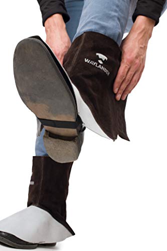 Waylander Leather Welding Spats - Cowhide Leather Shoe Boot Protectors Covers - Kevlar Stitched Low Top Gaiters with Elastic Band - SC0206