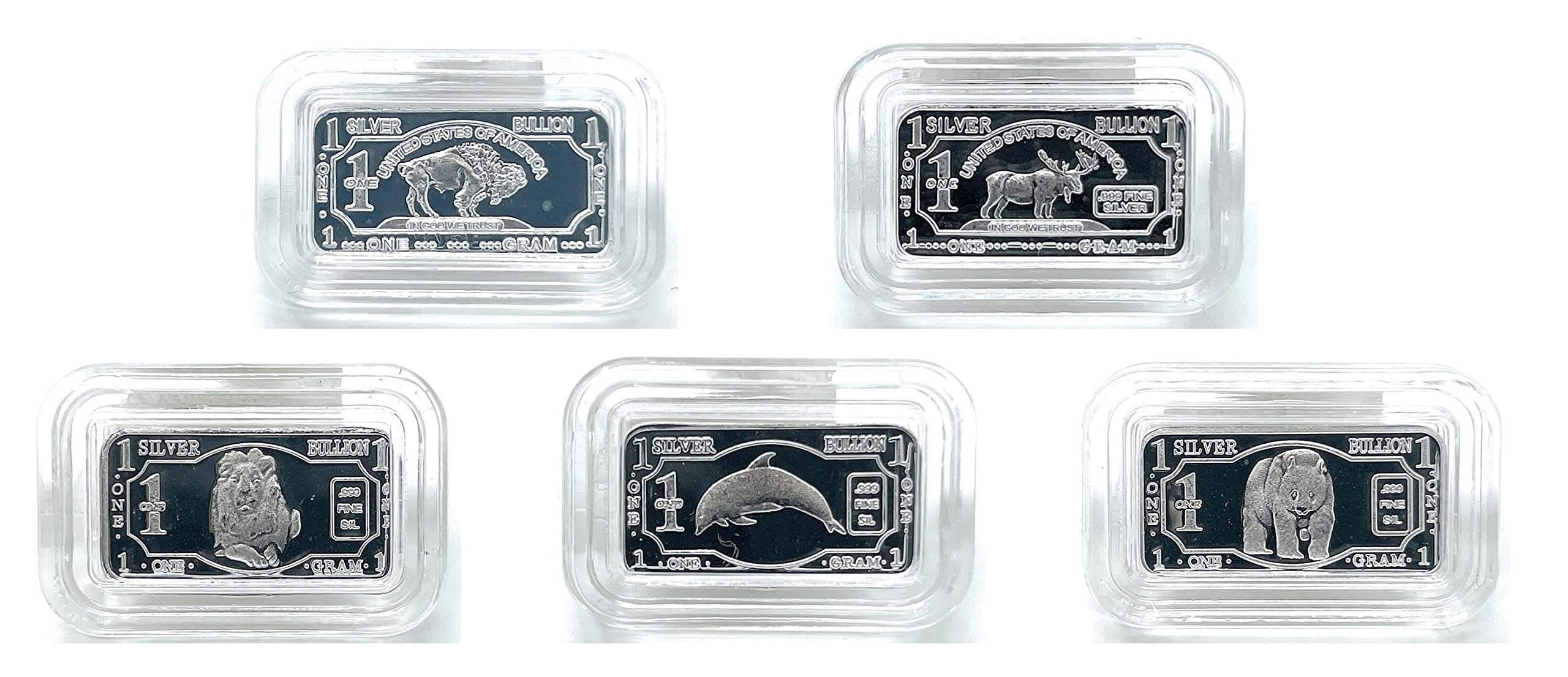 Metal Magery Ten Unique Animal One Gram .999 Pure Silver Bars with Velvet Jewelry Pouch