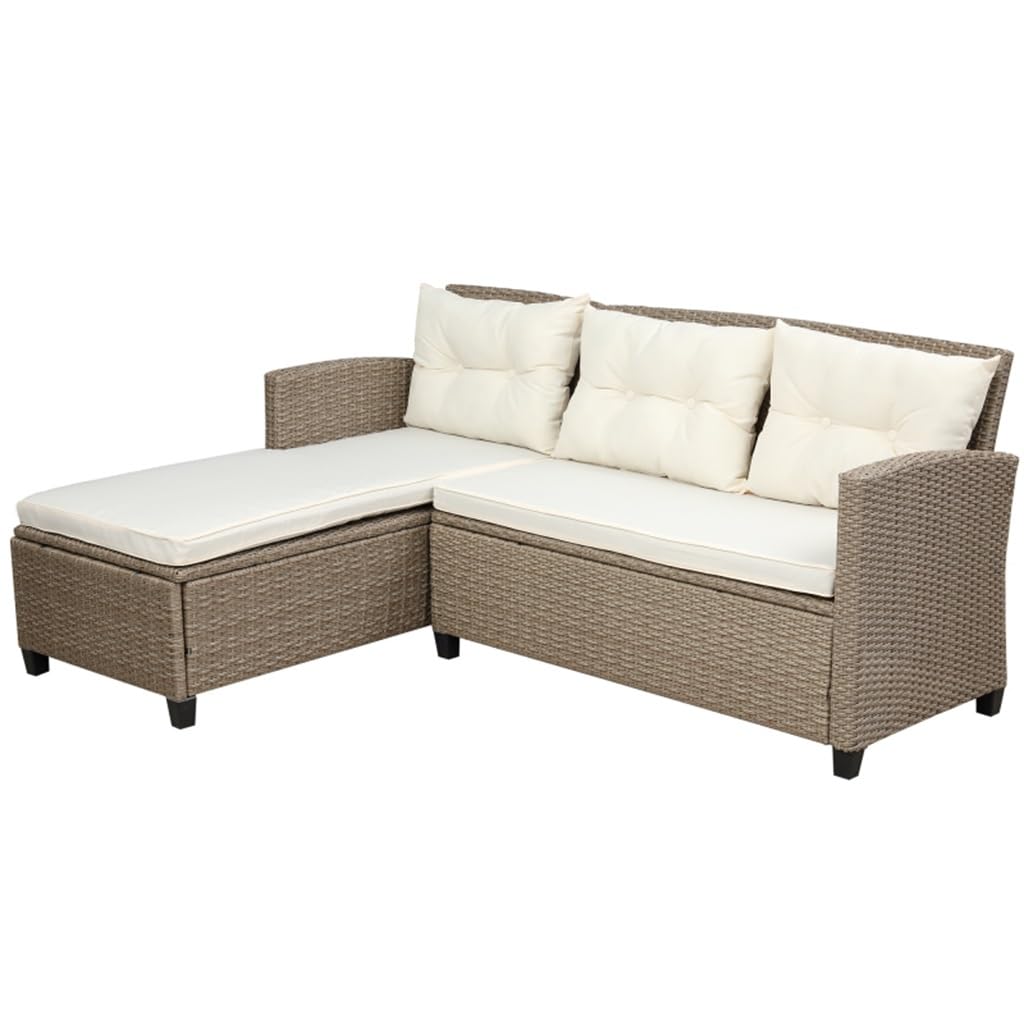 LIUZH Beige Brown Outdoor, Patio Furniture Sets, 4 Piece Conversation Set Wicker Ratten Sectional Sofa