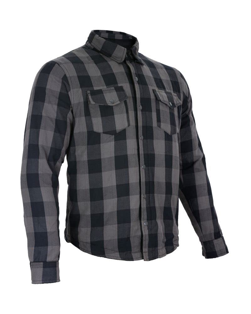 Mens Motorcycle Lightweight Waterproof CE armor Blk/White & Gray Checkered Flannel Riding Jacket Shirt (as1, alpha, 2x, regular, regular, Blk/Gray, 2X-Large)