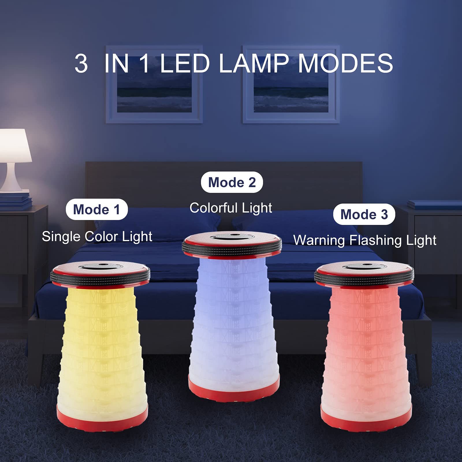Night Cat Upgraded Folding Stools with Light for Adults Camping Retractable Plastic Chair Lightweight Portable Collapsible Stool with Cushion for Outdoors Indoors Max Load 440lbs