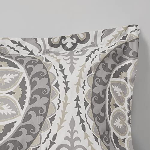 Madison Park Essentials Serenity Bed in a Bag Comforter Set, Medallion Damask Design, All Season Bedding with Cotton Sheet Set, Bedskirt, Queen(90"x90"), Taupe 9 Piece