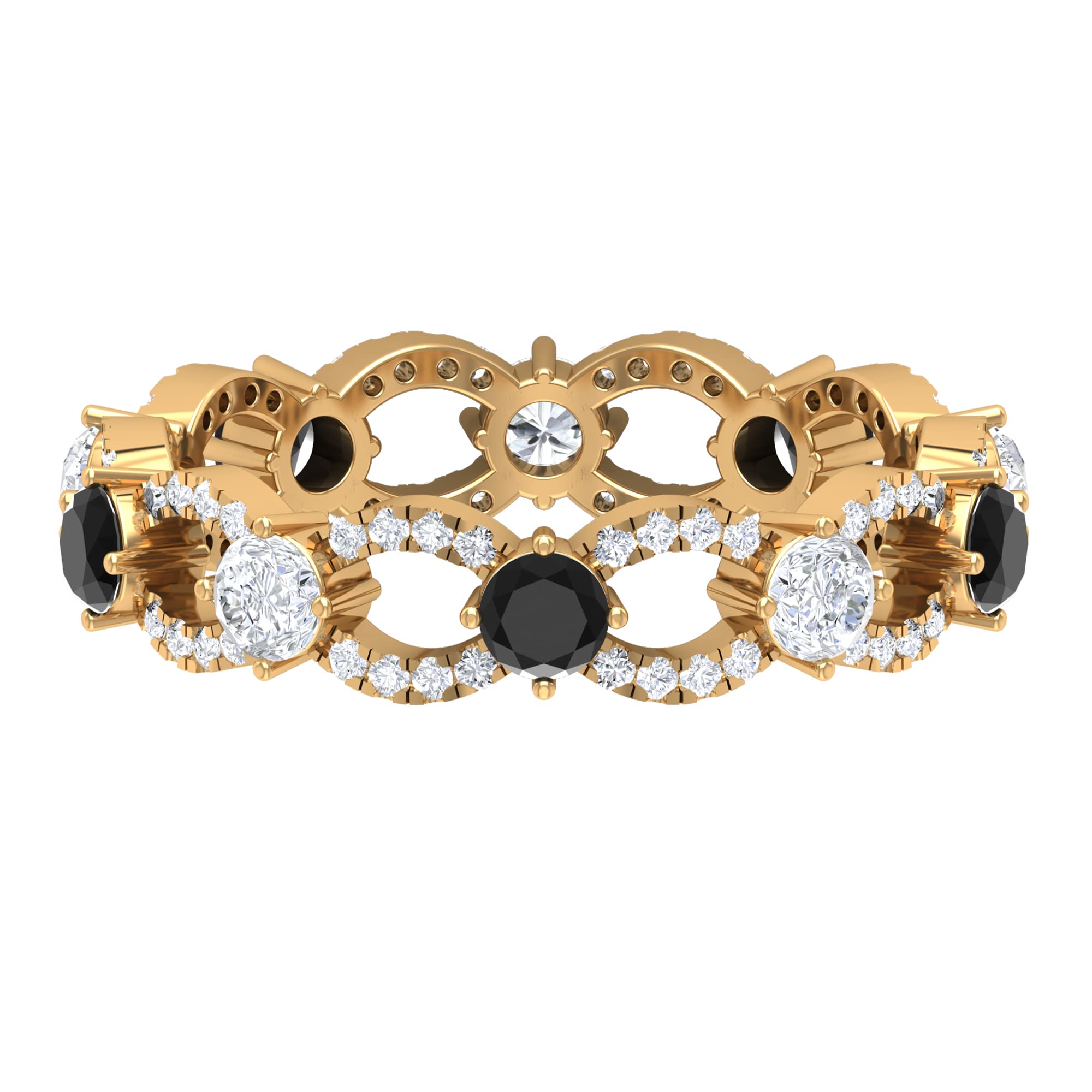 Rosec Jewels Natural Black and White Diamond Eternity Band, Certified Diamond Anniversary Ring - Ready To Gift, 14K Yellow Gold, Size:US 9.00
