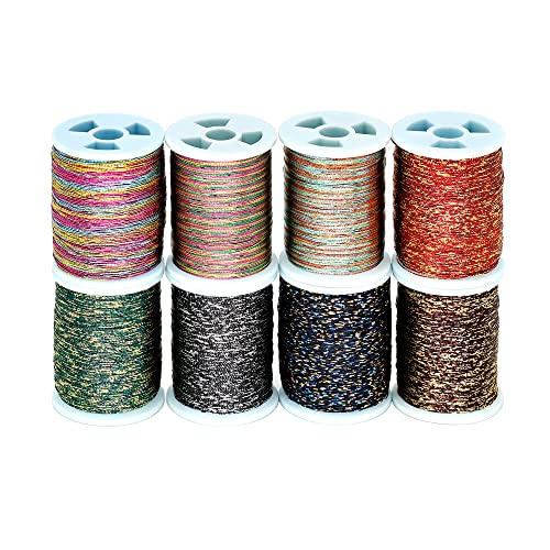 SAMSFX Fishing Rod Wrapping Thread for Rod Buliding Winding Line, Metallic Threads 8 Color 65yd/Spool Pack
