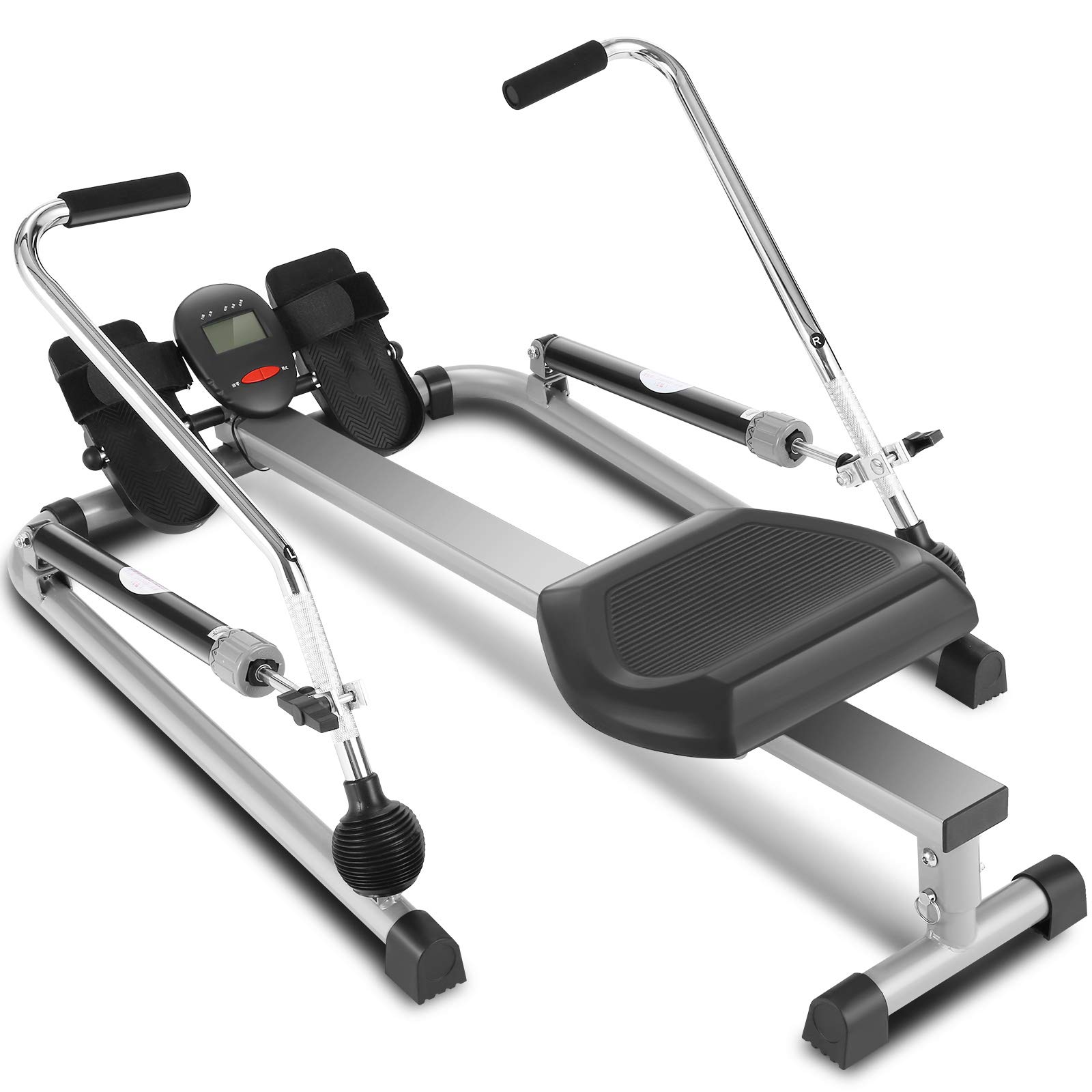 Rowing Machines for Home Use, Foldable Rowers with 12 Level Smooth Hydraulic Resistance,&LCD Monitor, Max 250lb Weight Capacity (Training Silver)