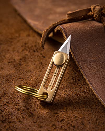 SZHOWORLD Ultra Small Brass Utility Knife, EDC Tiny Knife Box Opener with Stainless Steel Blade,Ultra Portable and Compact