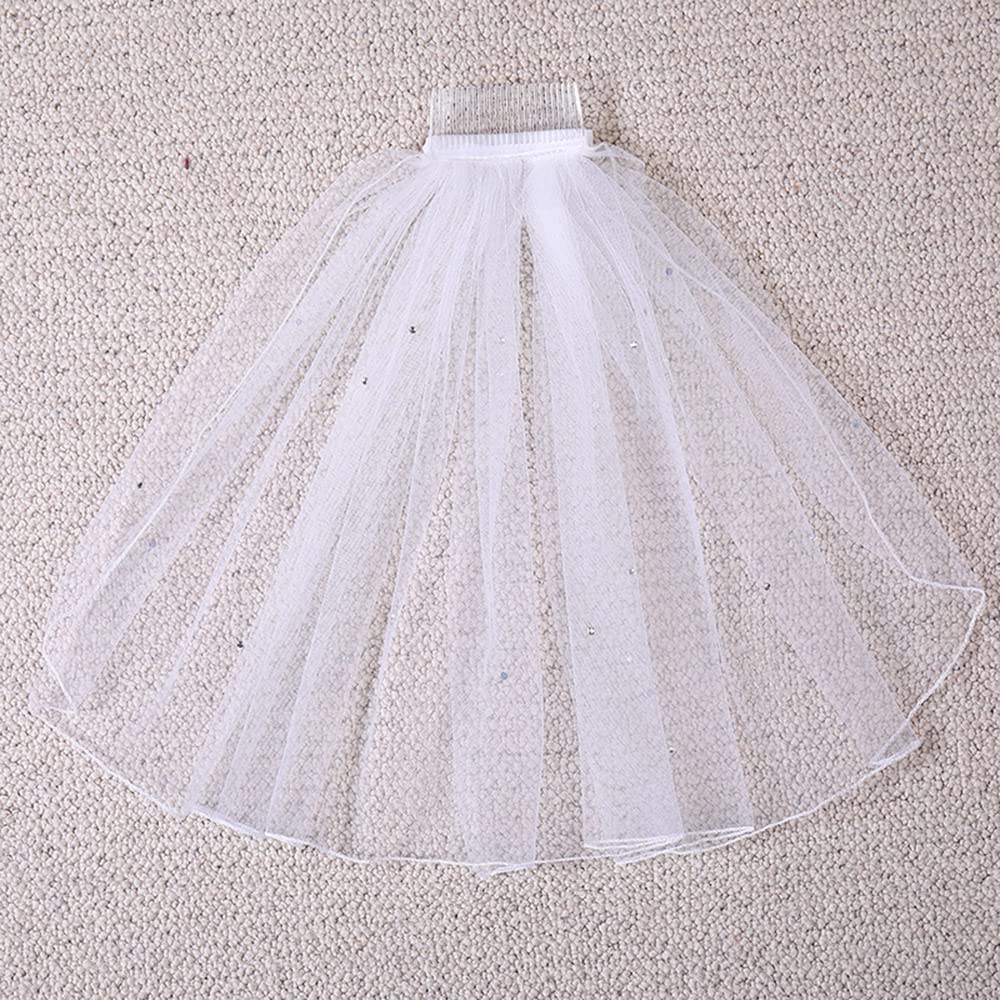 Sekhluno Bridal Veil, 1 Tier Rhinestone Wedding Veil with Comb Women's Short Veils (White)
