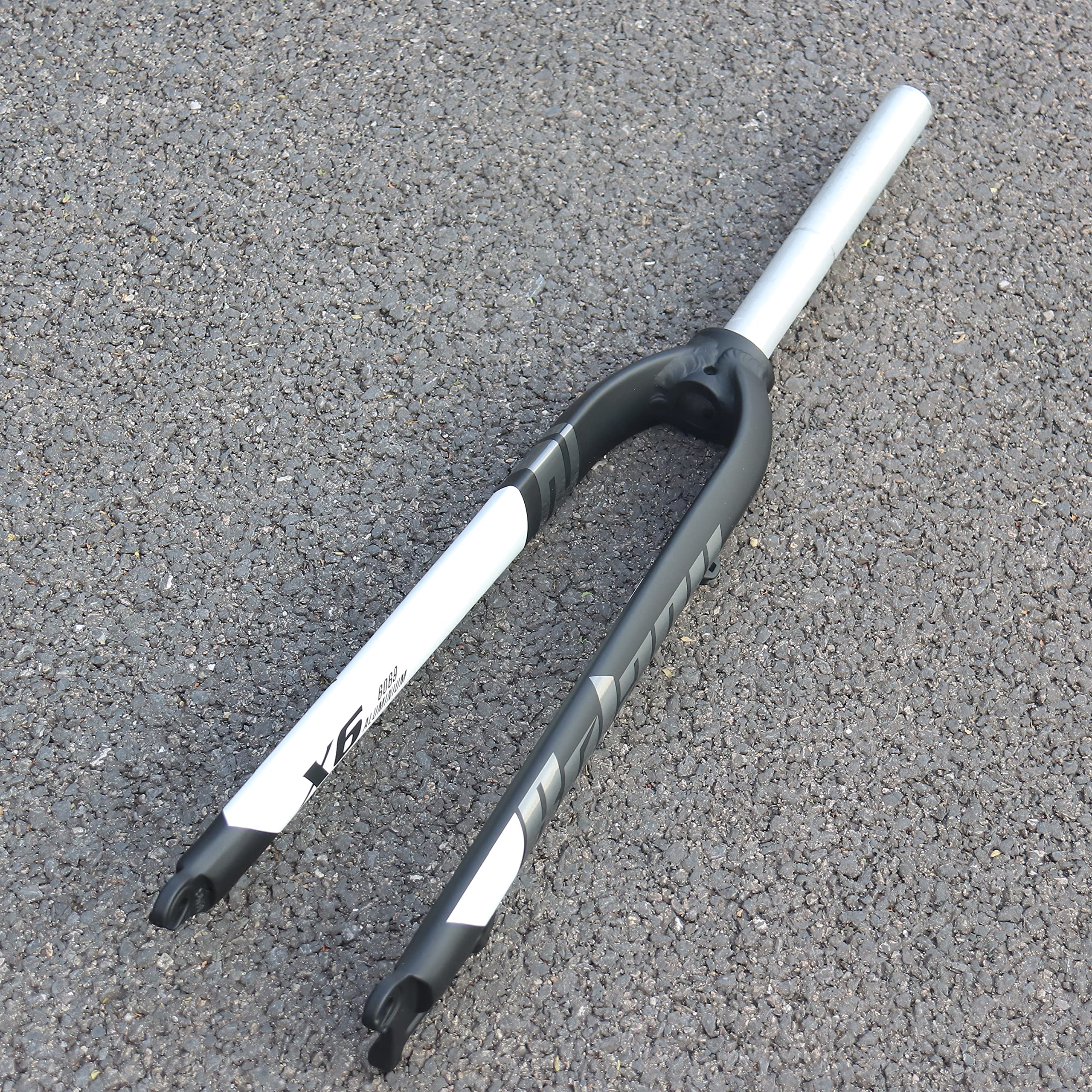 NA [US Spot] 1-1/8" Full Aluminum Alloy 26/27.5/29" Rigid Disc Brake MTB Fork, 28.6mm Threadless Taper Tube Ultra Light MTB Fork (X6-Black/White)