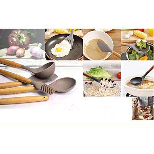 LMMDP Silicone Kitchen Utensils Gadgets Wood handle Cooking Tools Kitchenware Set Spatula Shovel Spoon Home With Storage Box (Size : 10Pcs Kitchen Set)
