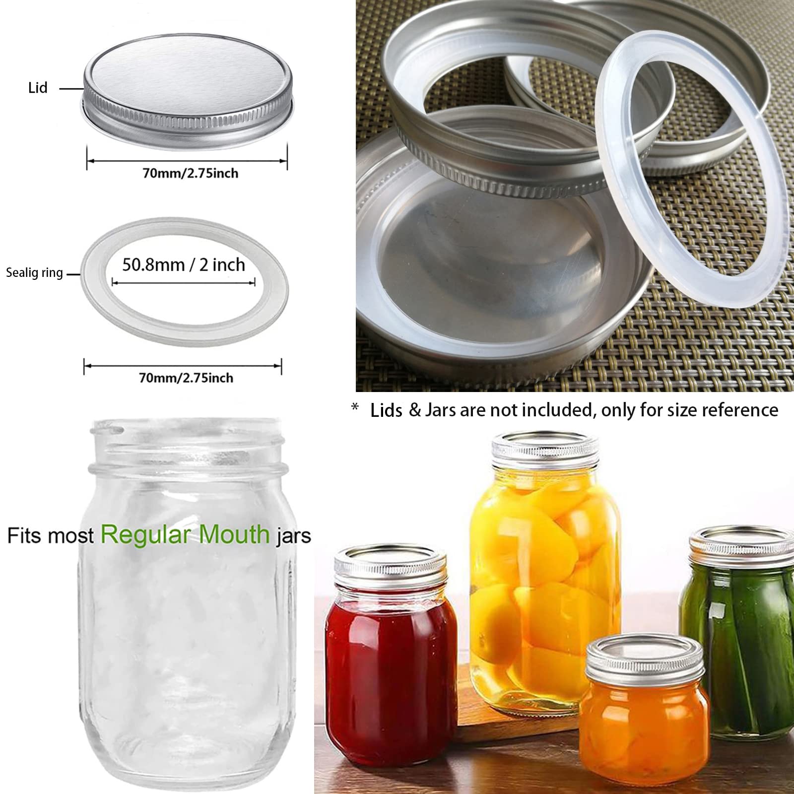 SHEYNIAN 12 Pack Rubber Seals for Glass Jars, Replacement Silicone Gasket Seal Ring, Silicone seals for 2.75 Inch / 70mm Regular Mouth Canning Jar (White)