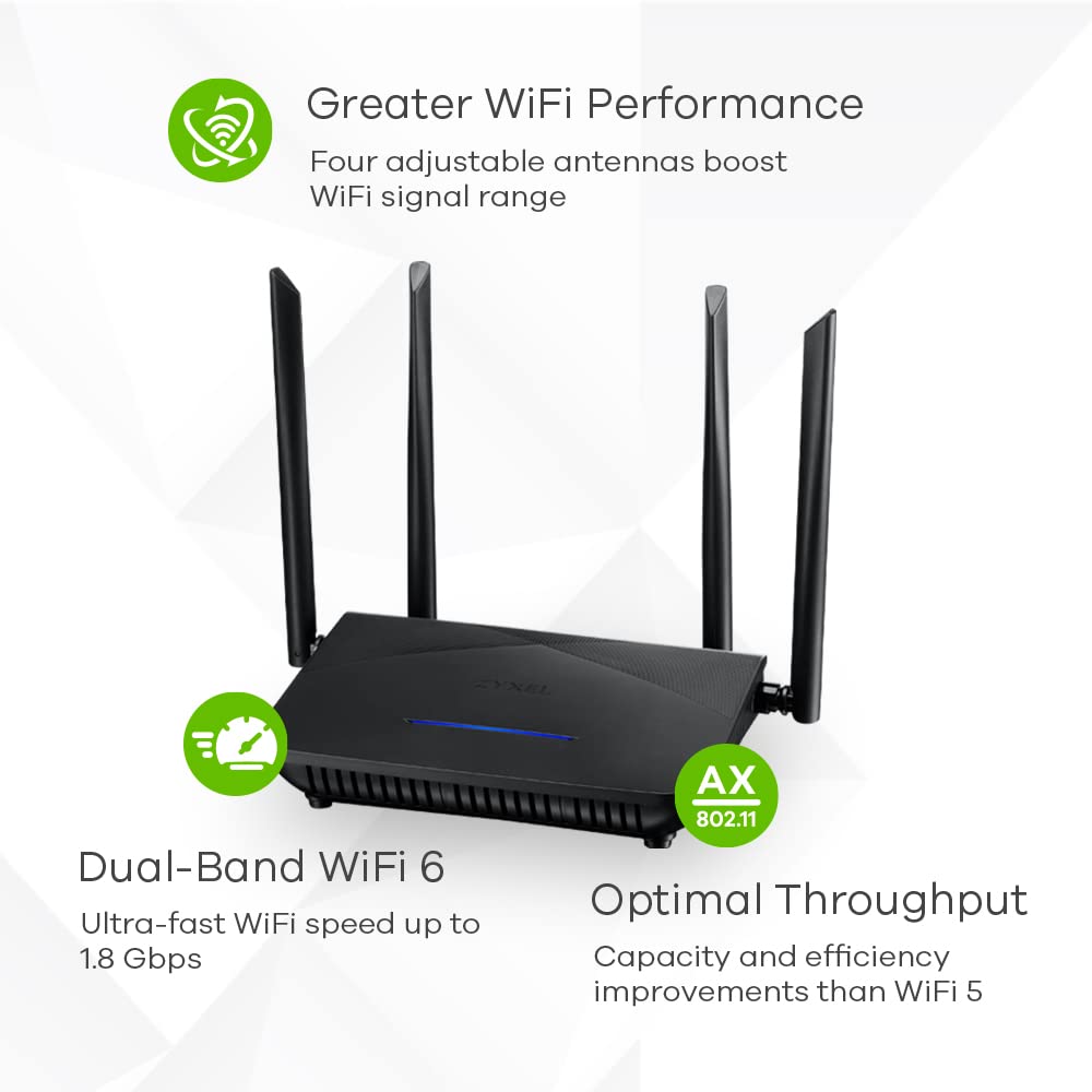 Zyxel WiFi 6 Router AX1800 (NBG7510) - Dual-Band Gigabit Wireless Router, Speed & Value, Parental Control, MU-MIMO, OFDMA, Ideal for Gaming & Streaming