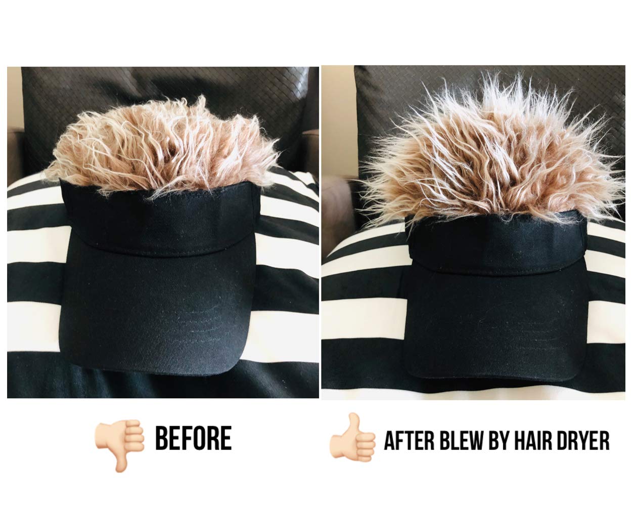 Novelty Visor Cap Adjustable Visor Hat with Spiked Wigs Fake Hair Visor for Adults (Canvas and Polyester, Black and Brown)